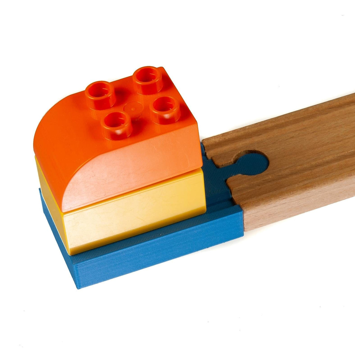 Wooden train track buffer adaptor creator compatible with Duplo and ...